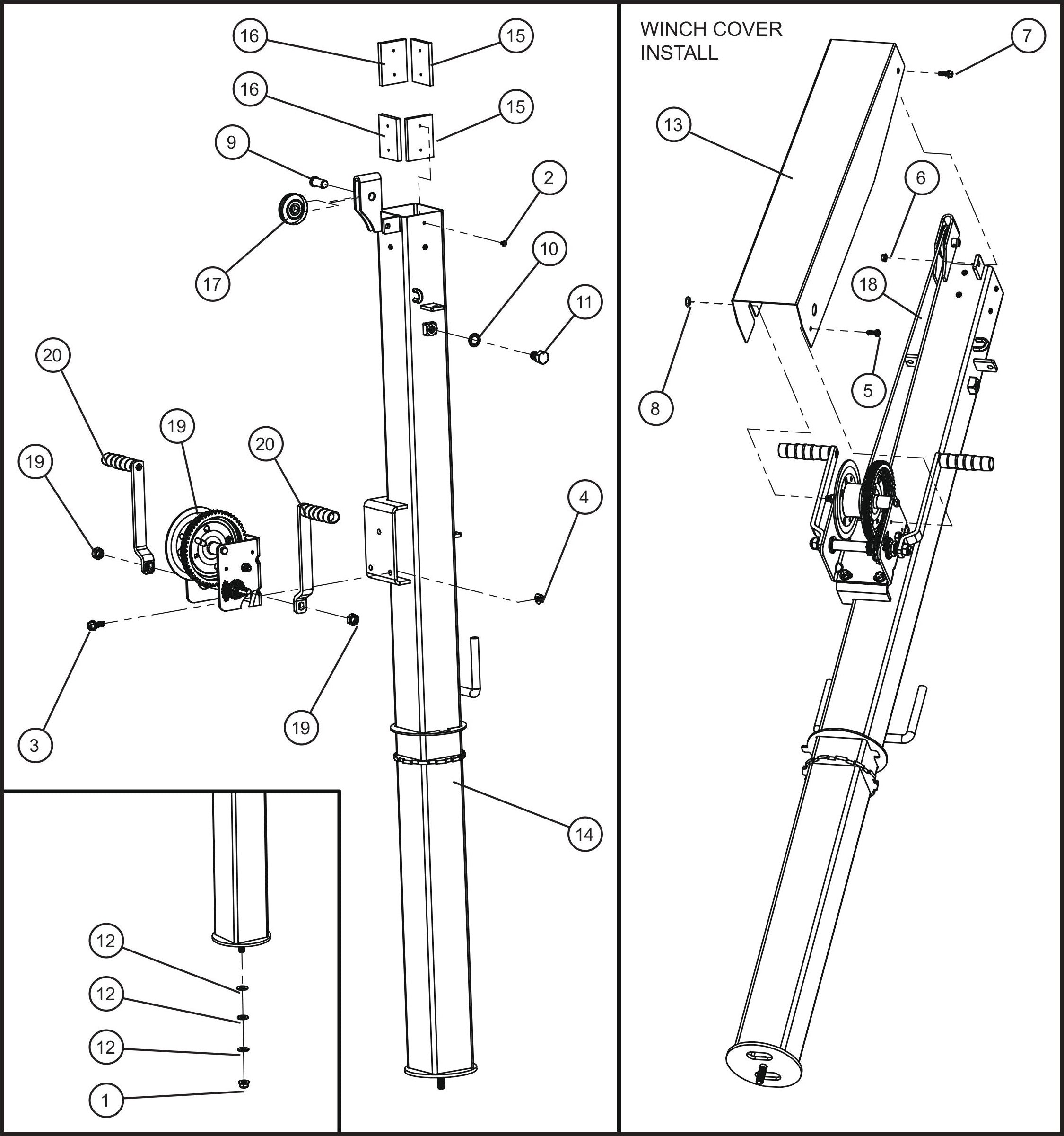 GR Series 3kW Night-Lite - Manual Winch Tower Section 1 Assembly Parts ...