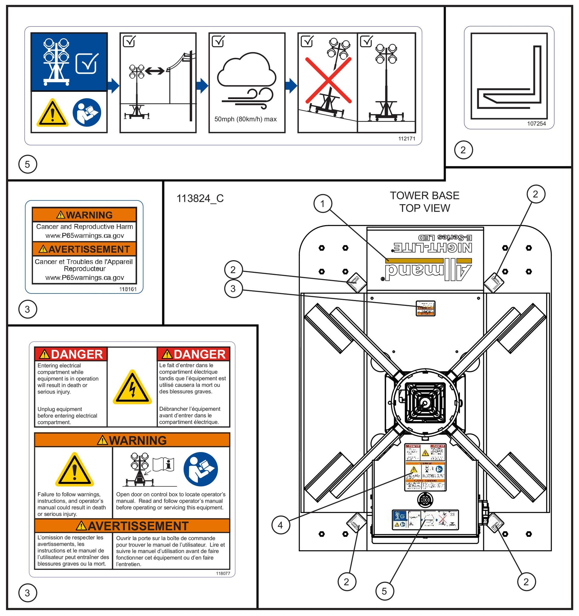 Night-Lite E-Series Electric Winch Top View Bilingual Decals Assembly ...